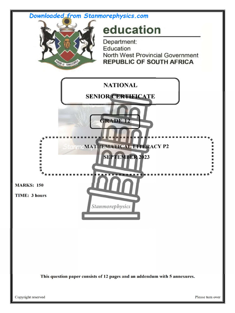 NW Maths Literacy Grade 12 SEPT 2023 P2 and Memo | PDF