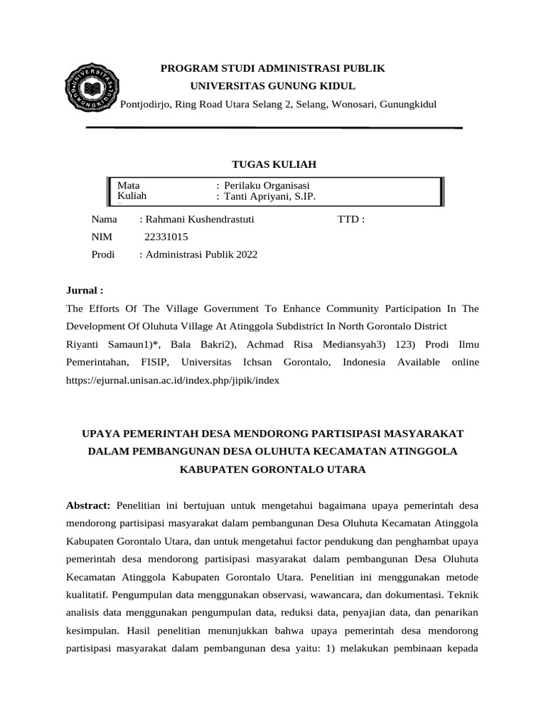 Tugas Review Jurnal Administrasi Pemerintahan Daerah Dan Pemerintahan Desa Rahmani ...