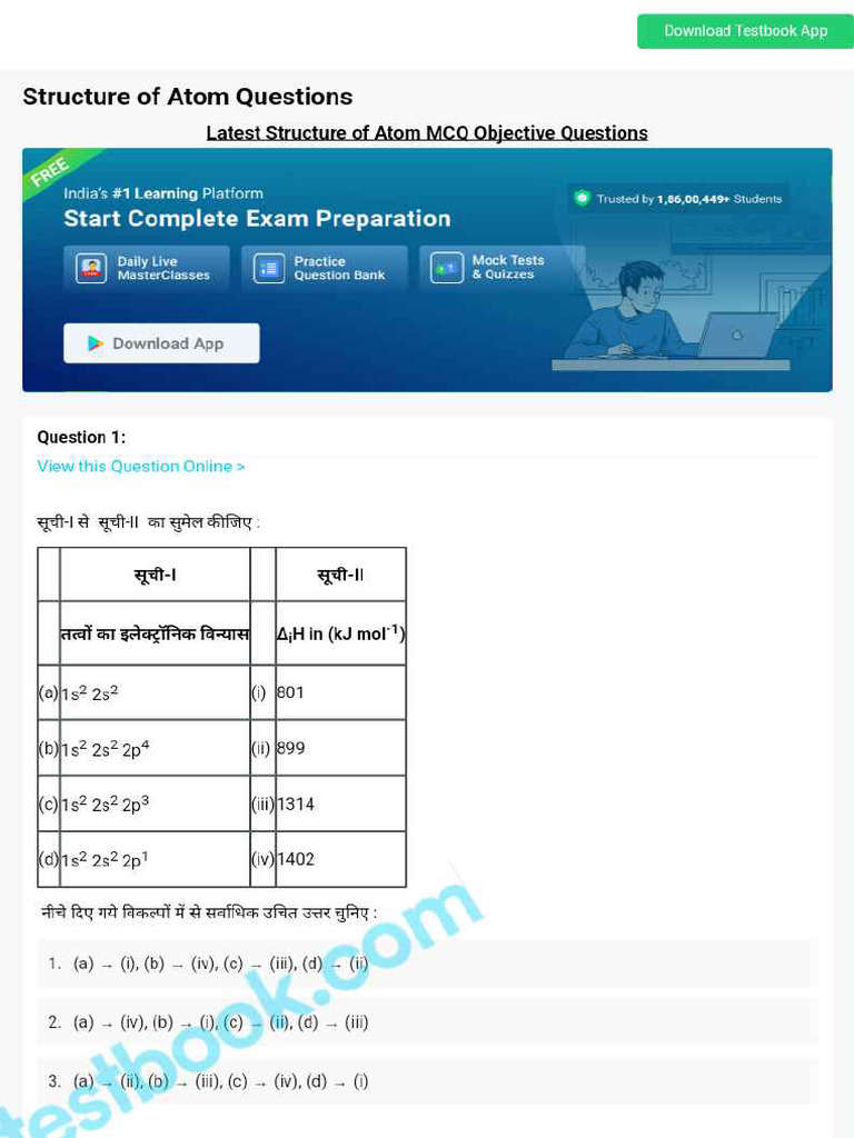 MCQ On Structure of Atom 5eea6a0c39140f30f369dfff | PDF