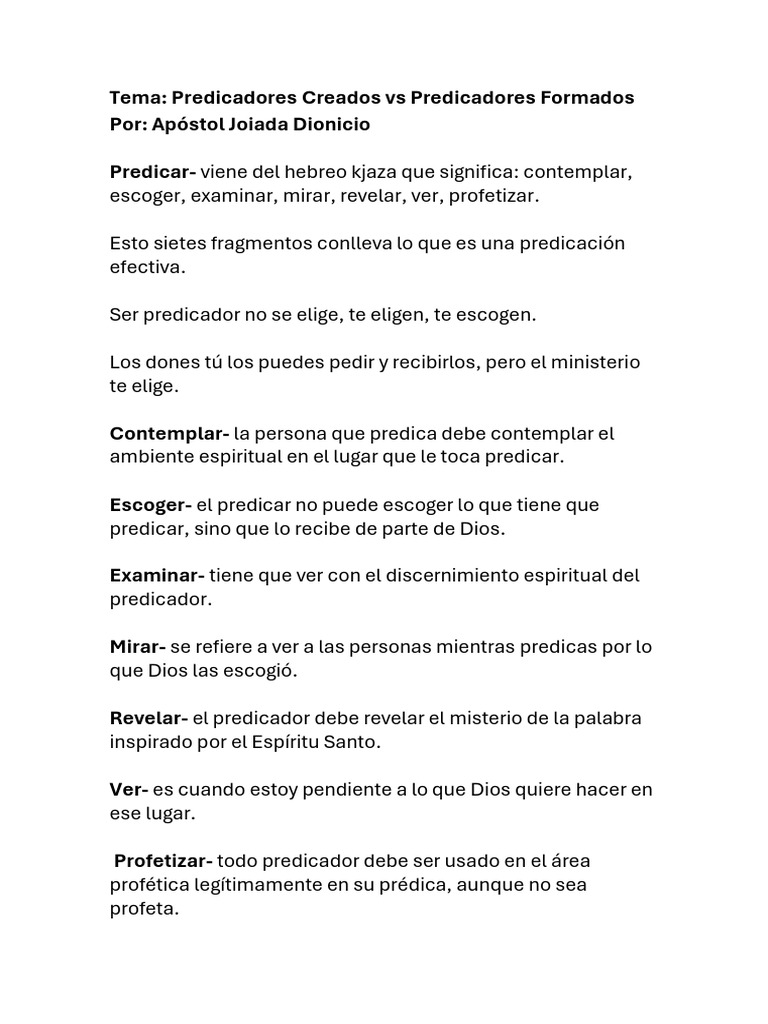 Predicadores: Creación vs Formación | PDF | Dios | Creencia religiosa y ...