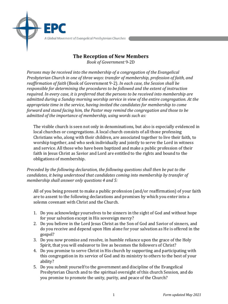 New Member Reception Guidelines | PDF | Baptism | Christian Church