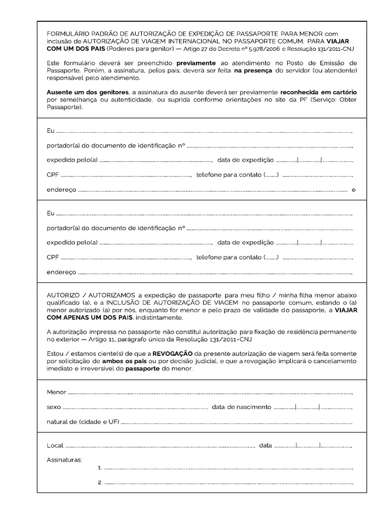 Passaporte Formulario Poderes para Genitor New | PDF