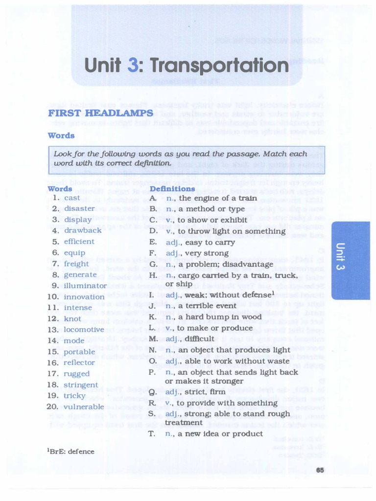 (Buổi 12) Unit 3 - Transportation | PDF | Car | Headlamp