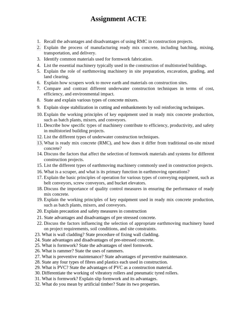 A.C.T.E Assignment | PDF | Concrete | Building Technology