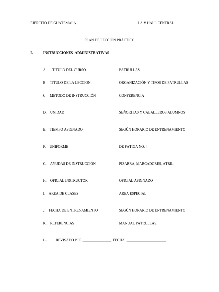 Plan de Leccion de Organizacion y Tipos de Patrullas | PDF