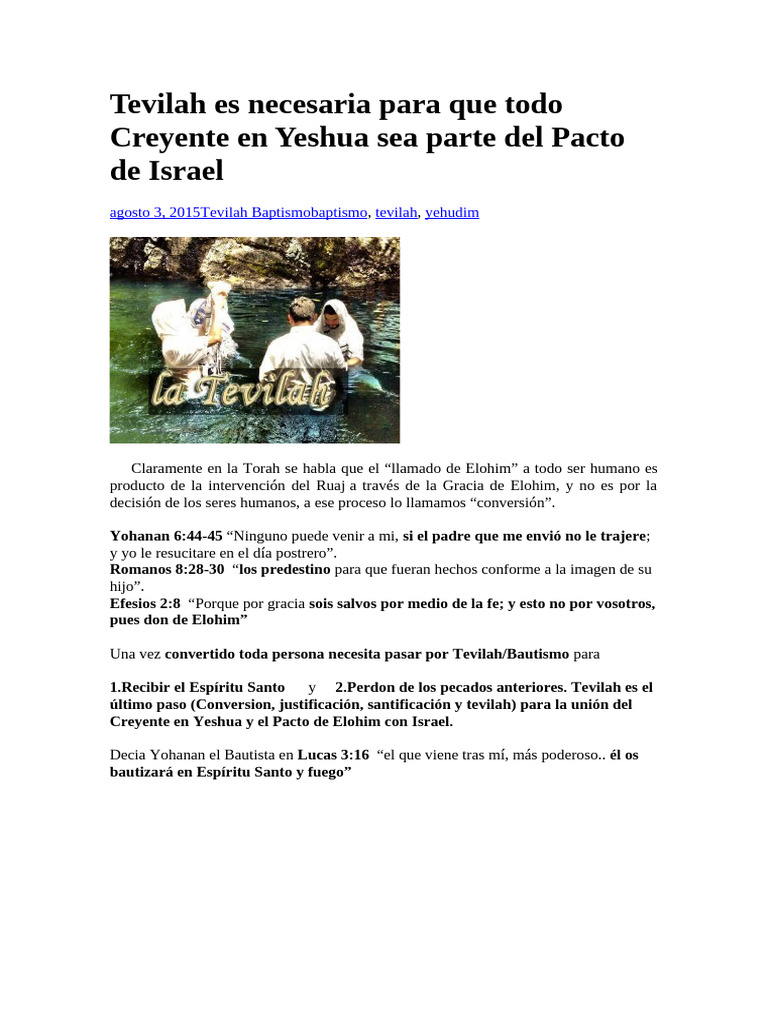 Tevilah Es Necesaria para Que Todo Creyente en Yeshua Sea Parte Del ...