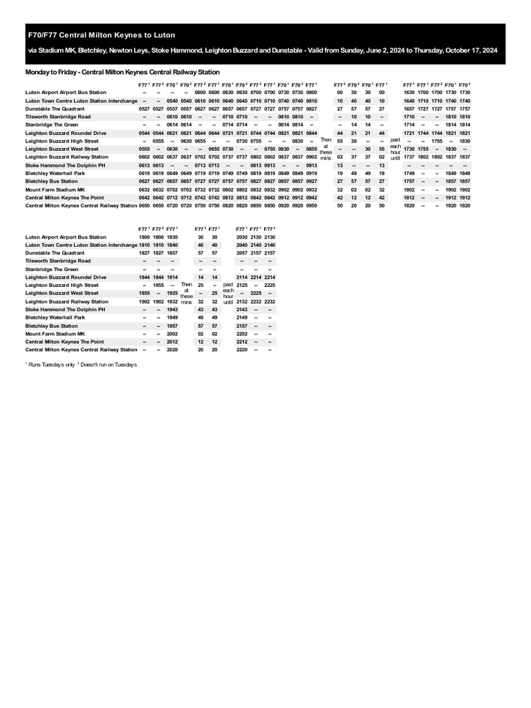 F70 and F77 Bus Timetables | PDF | Public Transport | Bus Transport