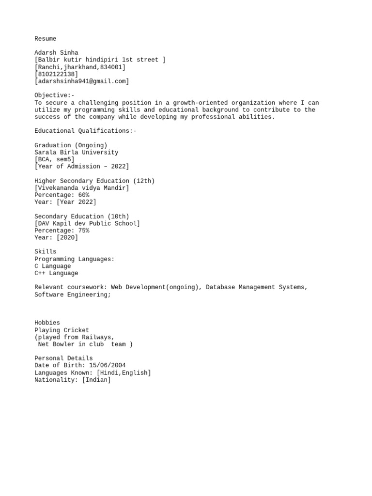 Adarsh Resume | PDF
