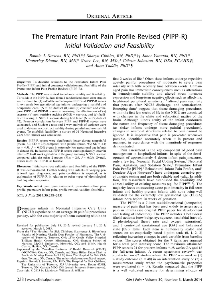 Premature Infant Pain Profile - Revised | PDF | Preterm Birth | Pain