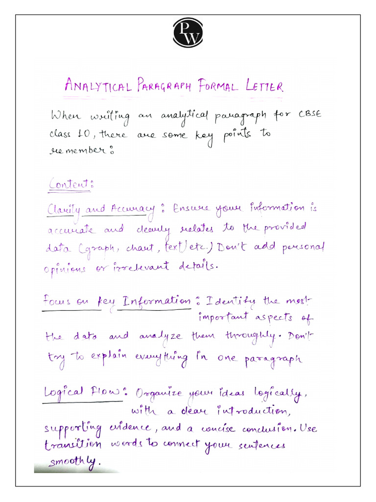 Writing Section Analytical Paragraph Formal Letters Short Notes | PDF