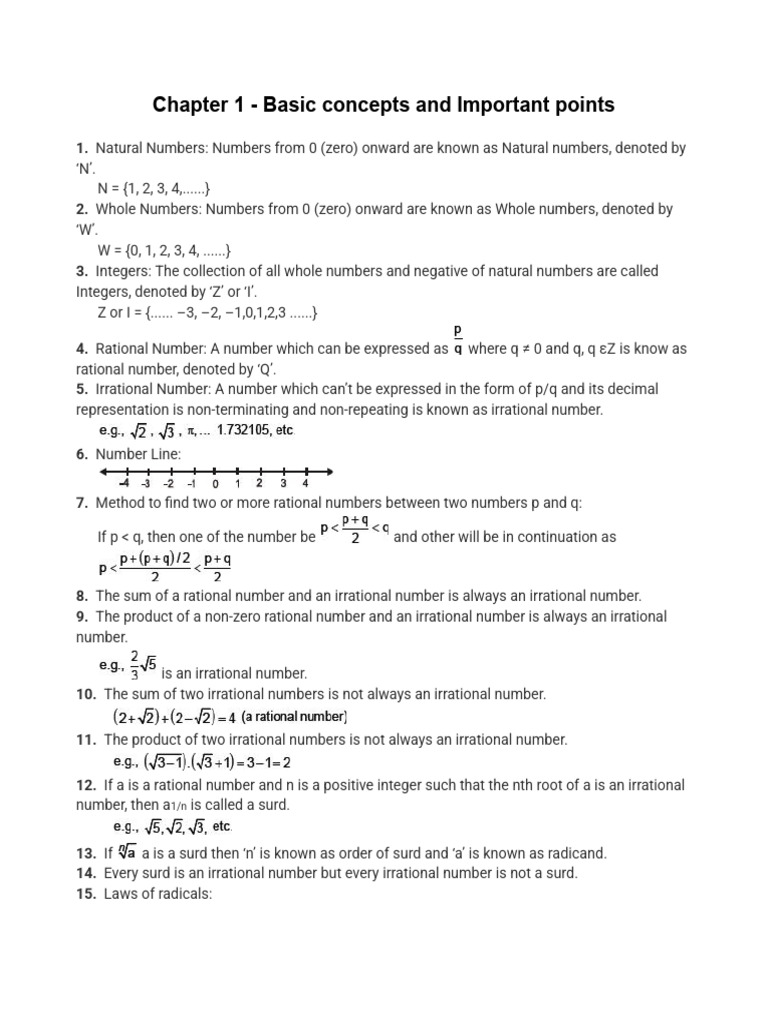 Chapter 1 - Basic concepts and Important points | PDF | Numbers | Integer