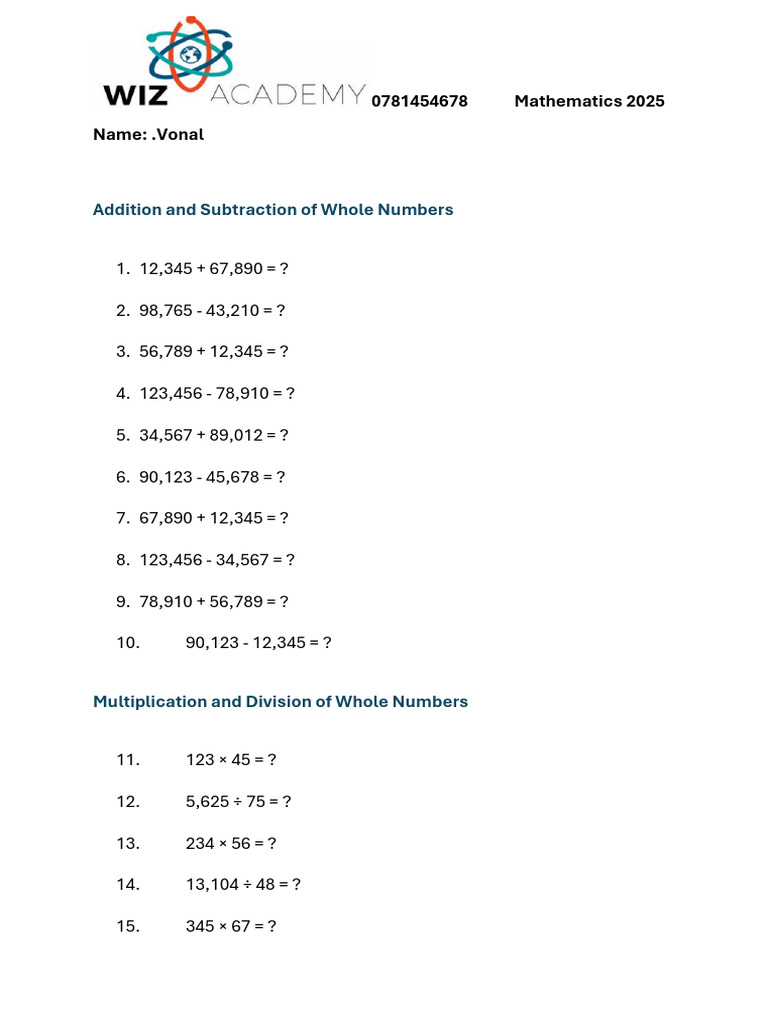 GRADE 7 Maths Vonal | PDF