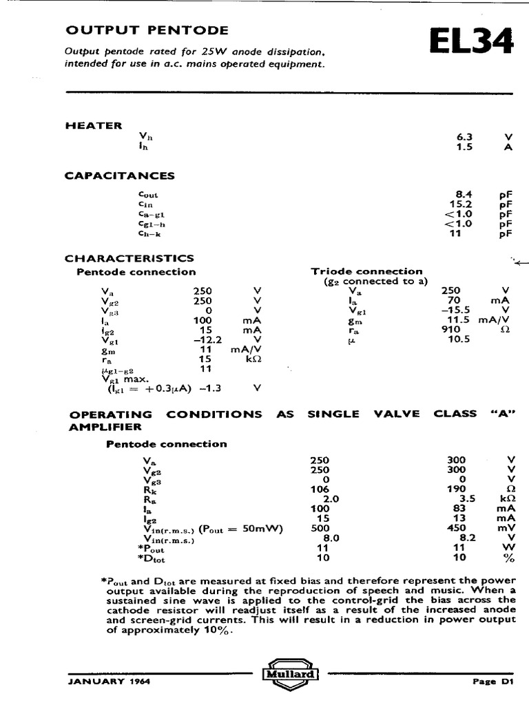 EL34 Mullard Data | PDF