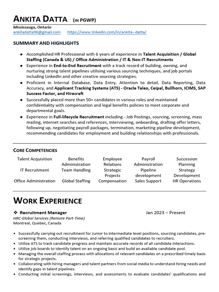Resume Ankita Datta 1705496910 | PDF | Recruitment | Inventory
