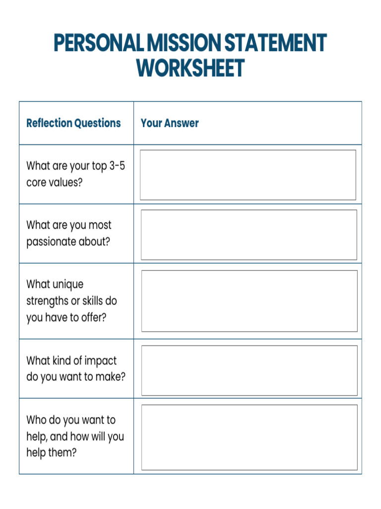 Personal Mission Statement Worksheet | PDF