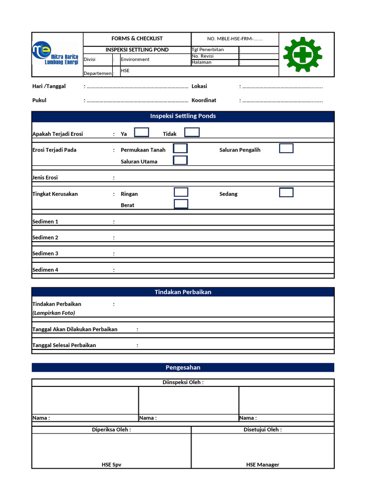 Form Inspeksi Settling Pond | PDF