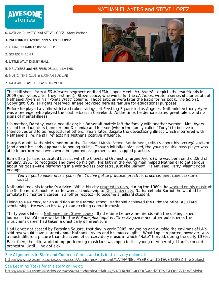 The Soloist - NATHANIEL AYERS and STEVE LOPEZ | PDF