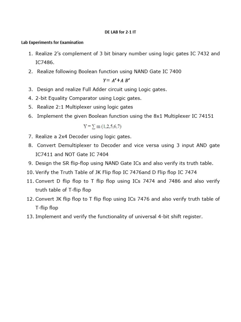 Lab Experiments for Examination | PDF