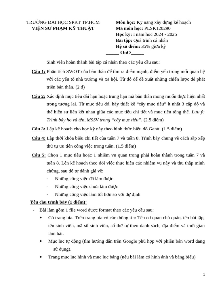 Bai Tap Qua Trinh Ca Nhan HKI 2024 - 2025 | PDF