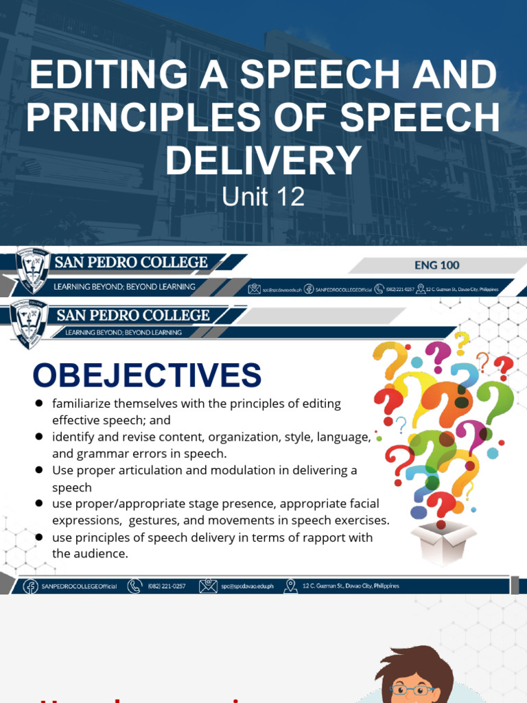 Lesson 12 - Principles of Speech Delivery | PDF | Speech | Gesture