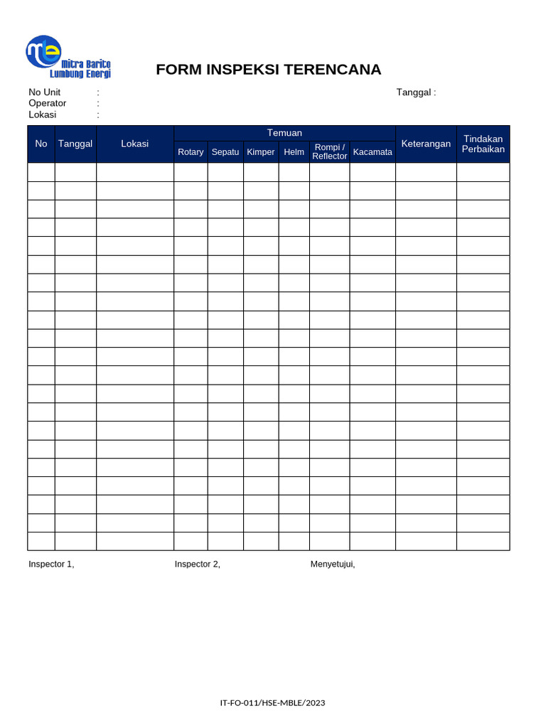 Form Inspeksi Keselamatan Kerja | PDF