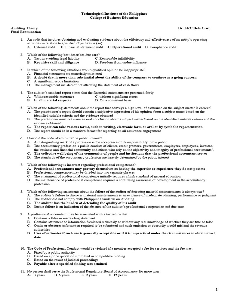 Auditing Theory Final Exam Guide | PDF | Going Concern | Audit