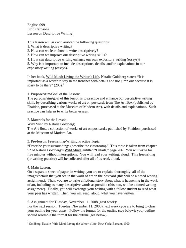 Lesson On Descriptive Writing | PDF | Essays | Cognition