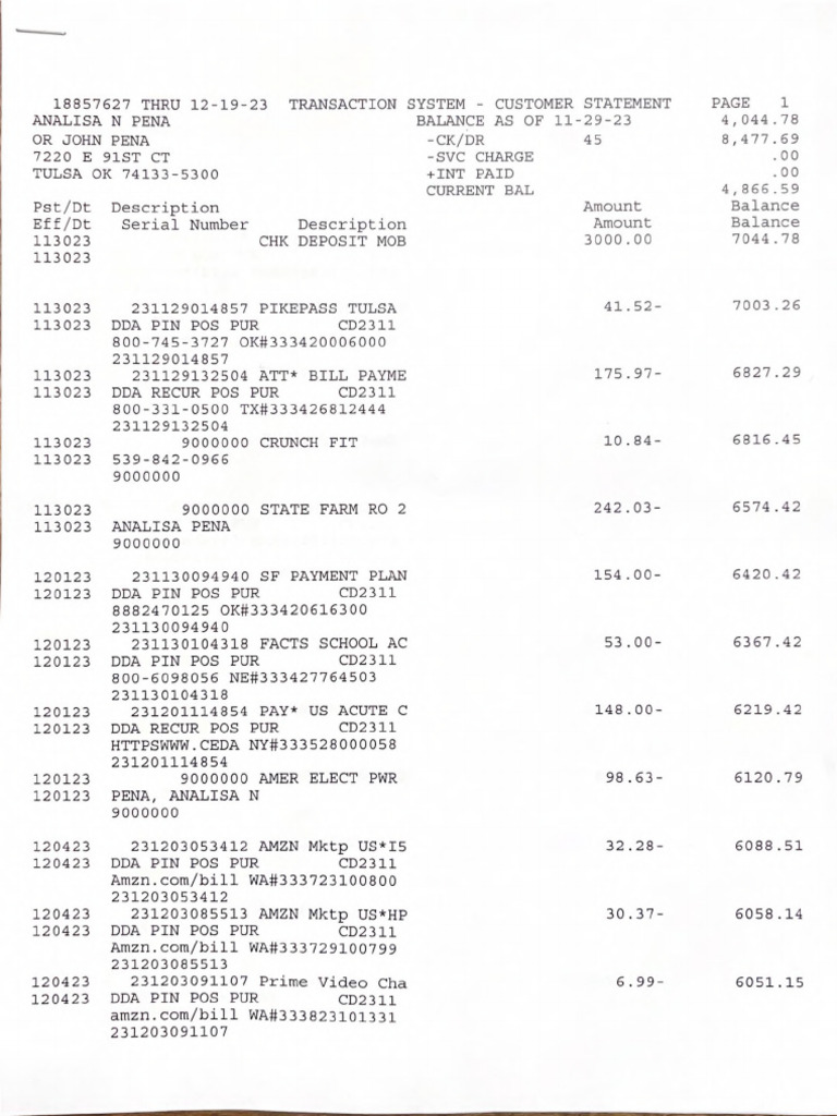 Thru 12-19-23 Transaction System Customer Statement | PDF