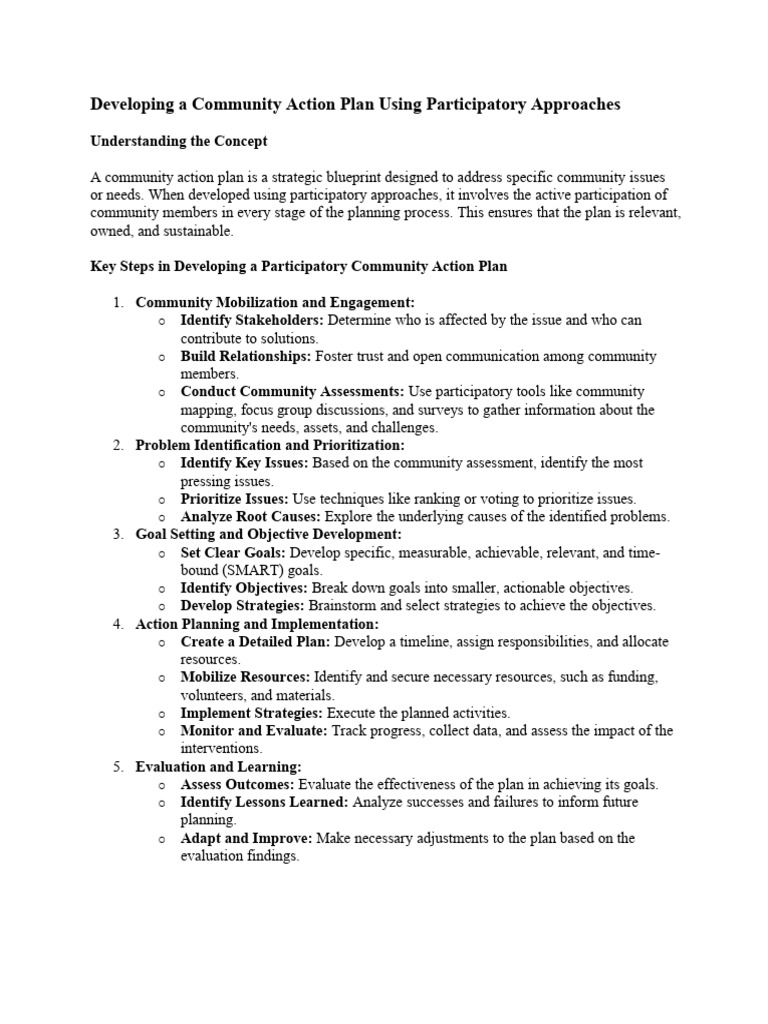 Developing A Community Action Plan Using Participatory Approaches | PDF ...
