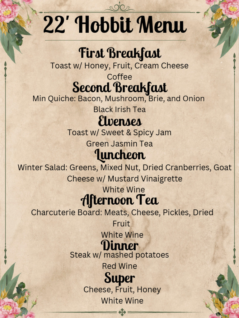 22' Hobbit Menu | PDF