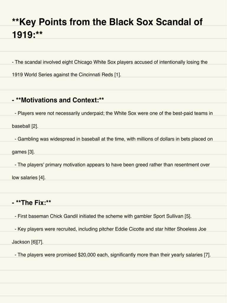 1919 Black Sox Scandal Overview | PDF
