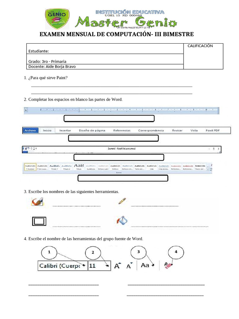 Examen De Computación 3ro Primaria Pdf