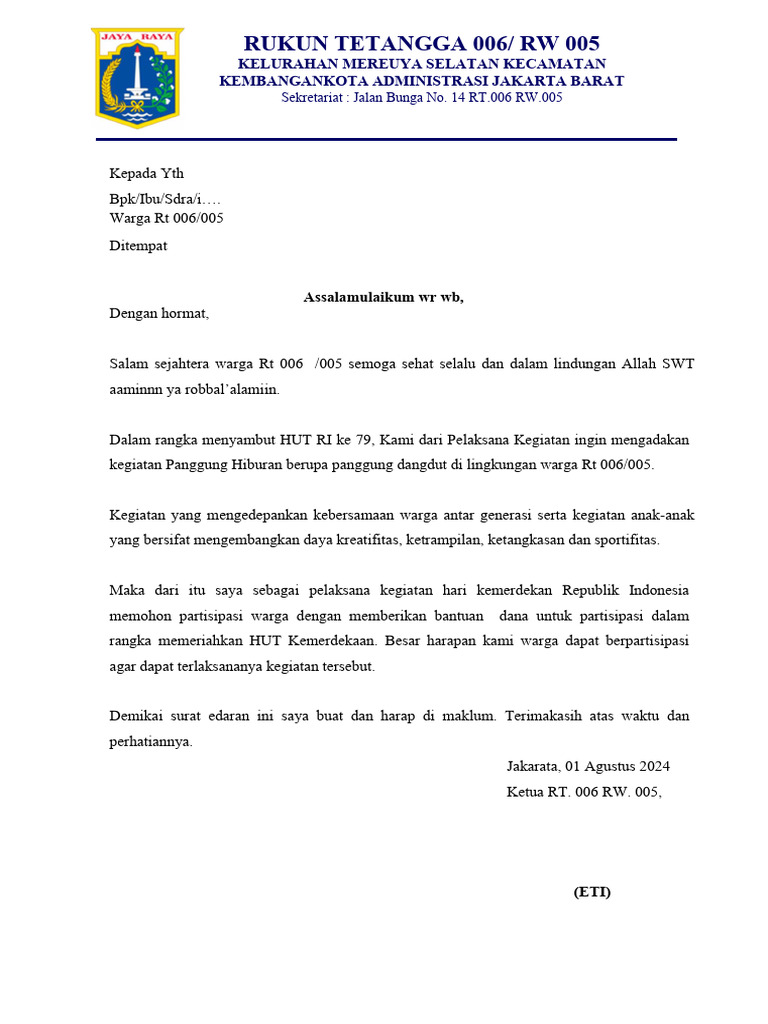 Surat Edaran RT 6 RW 5 | PDF