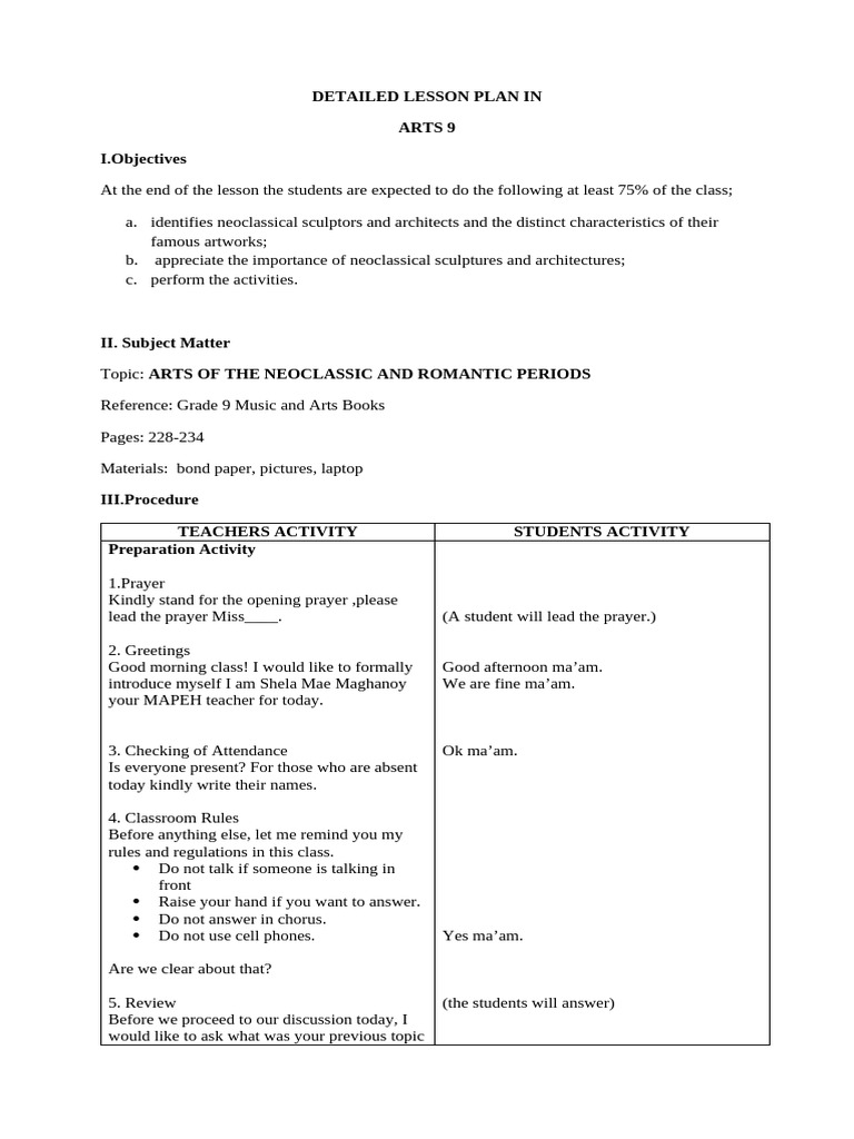 Grade 9 Lesson Plan | PDF | Sculpture | The Arts