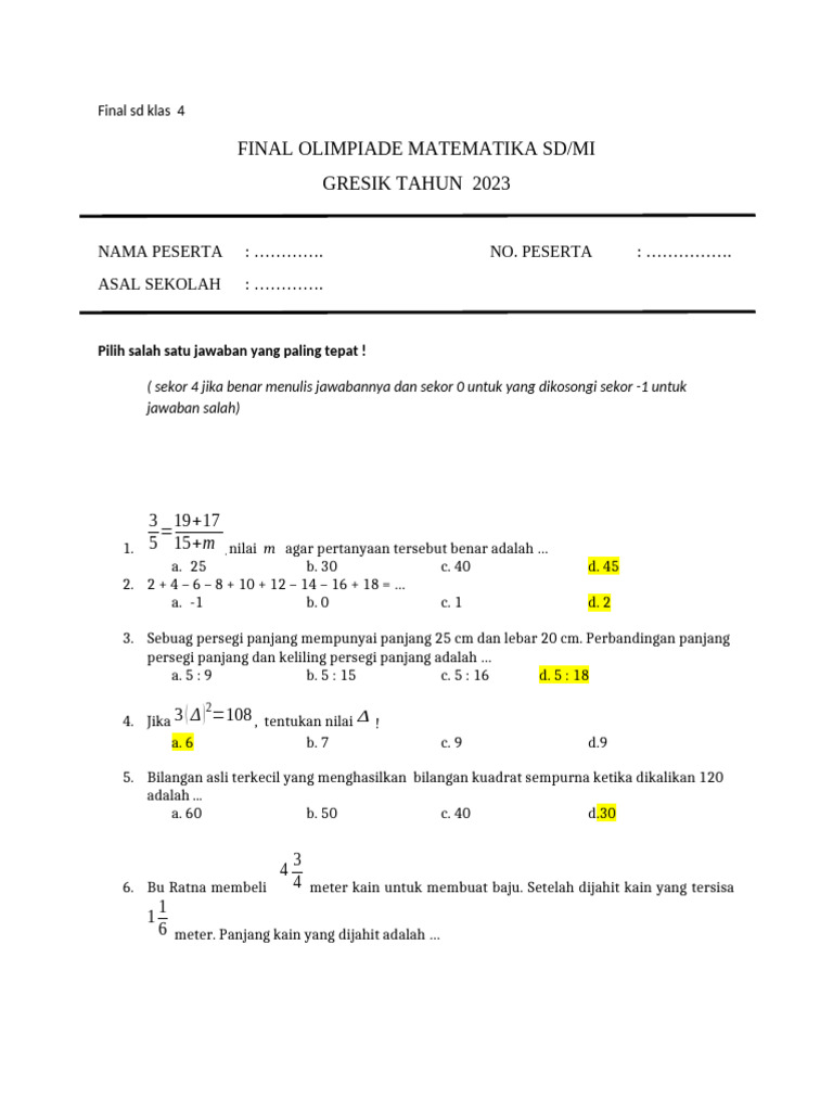Final sd klas 4 | PDF