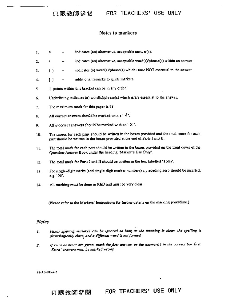 1998 Ue Section A Marking | PDF