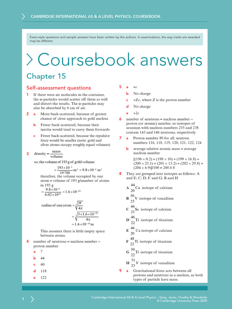 Self Assessment Answers 15 Asal Physics CB | PDF | Proton | Neutron