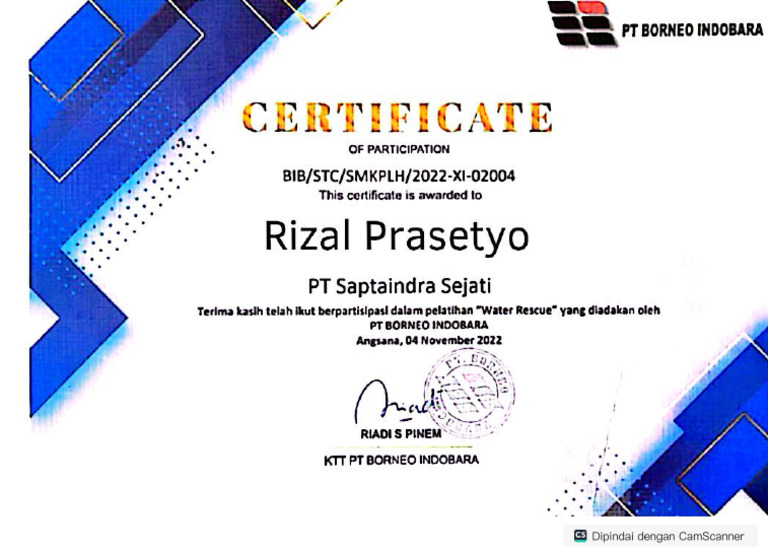 20. Sertifikat Renang - Rizal Prasetyo | PDF