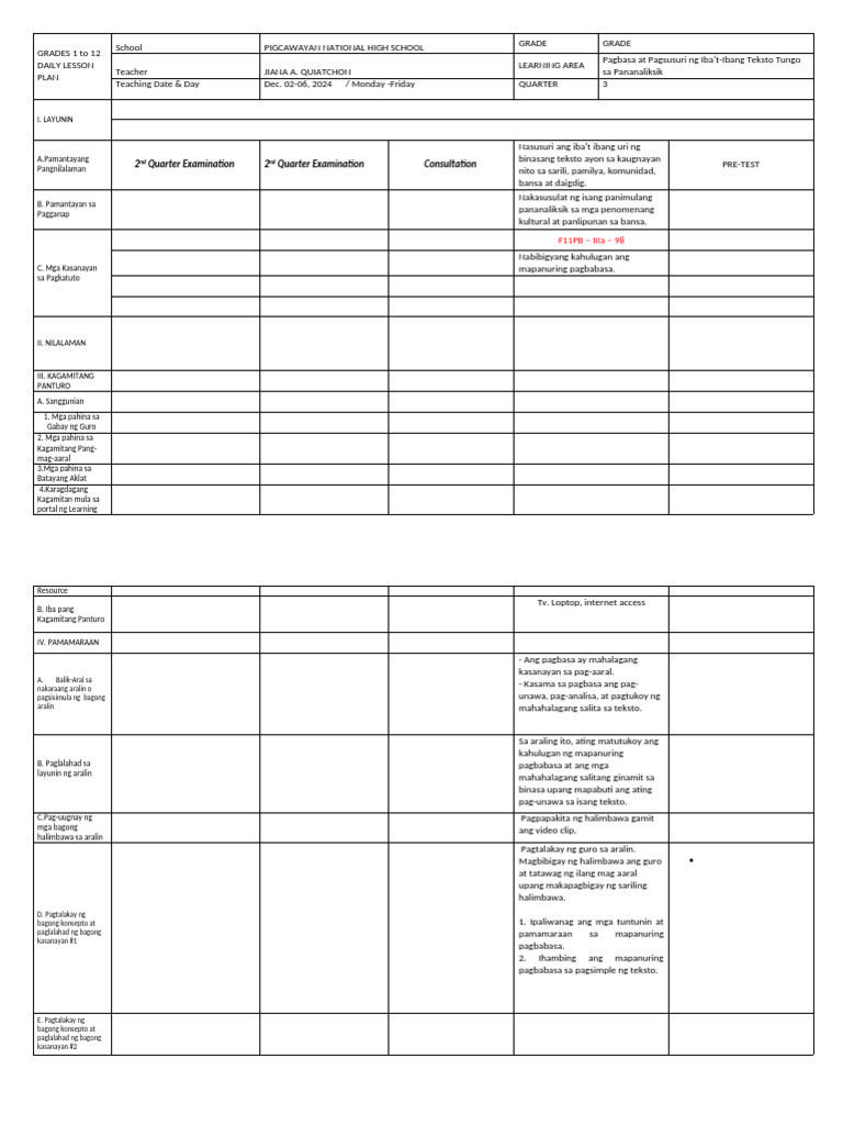 DLL W1 Pagbasa | PDF