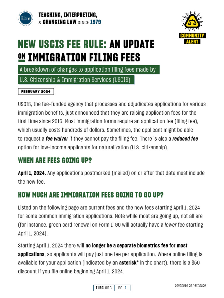 New USCIS Fee Rule - An Update on USCIS Filing Fees | PDF | United ...