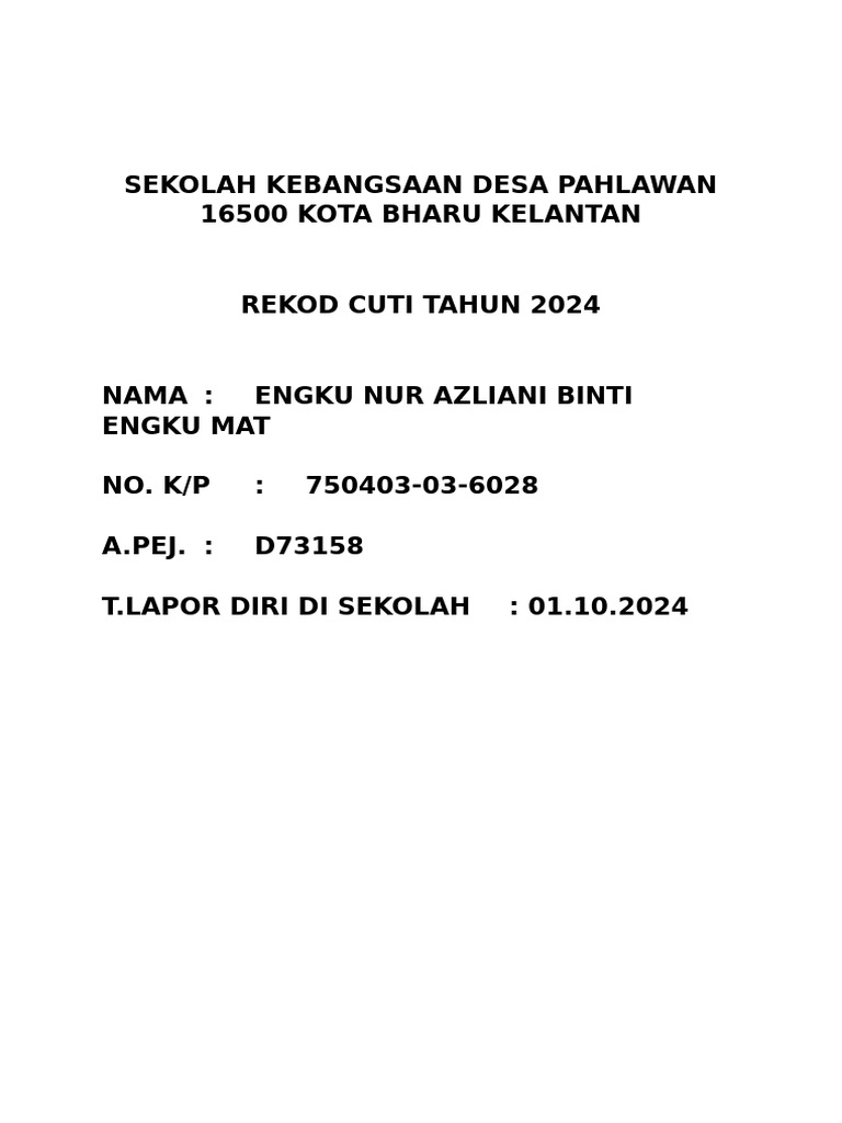 Cover Fail Rekod Cuti | PDF