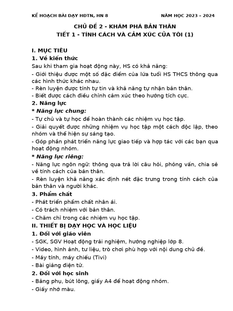 Chu de 2 Kham Pha Ban Than 4 Tiet | PDF