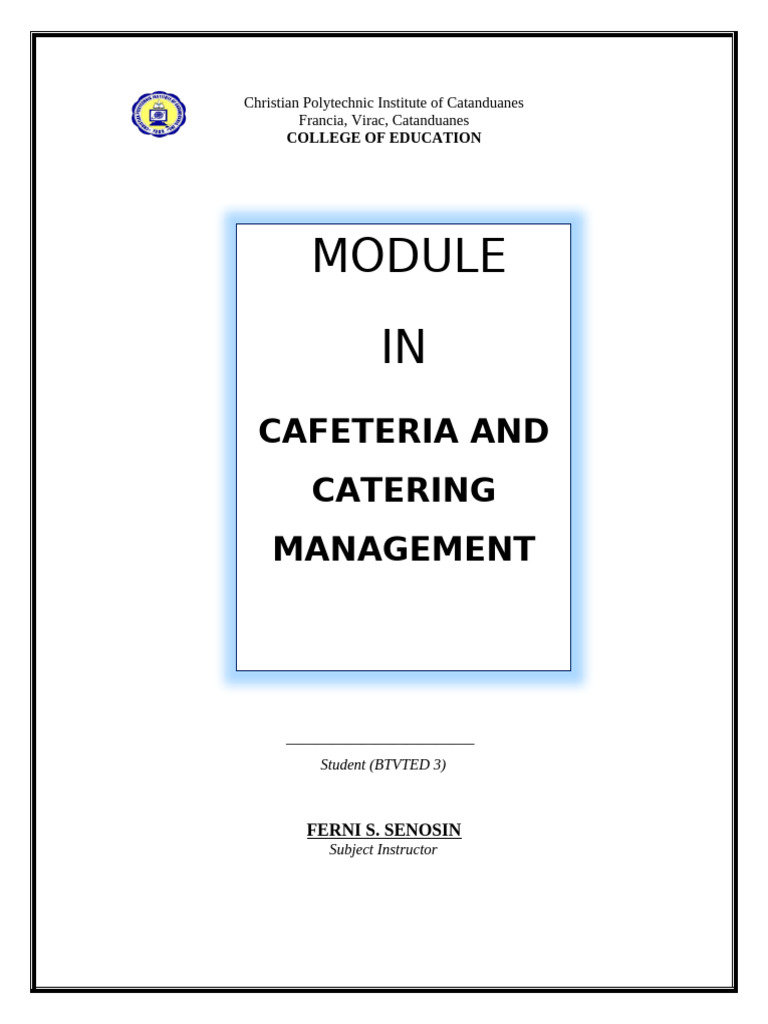 Module in Cafeteria and Catering Management MIDTERM | PDF | Tableware | Waiting Staff