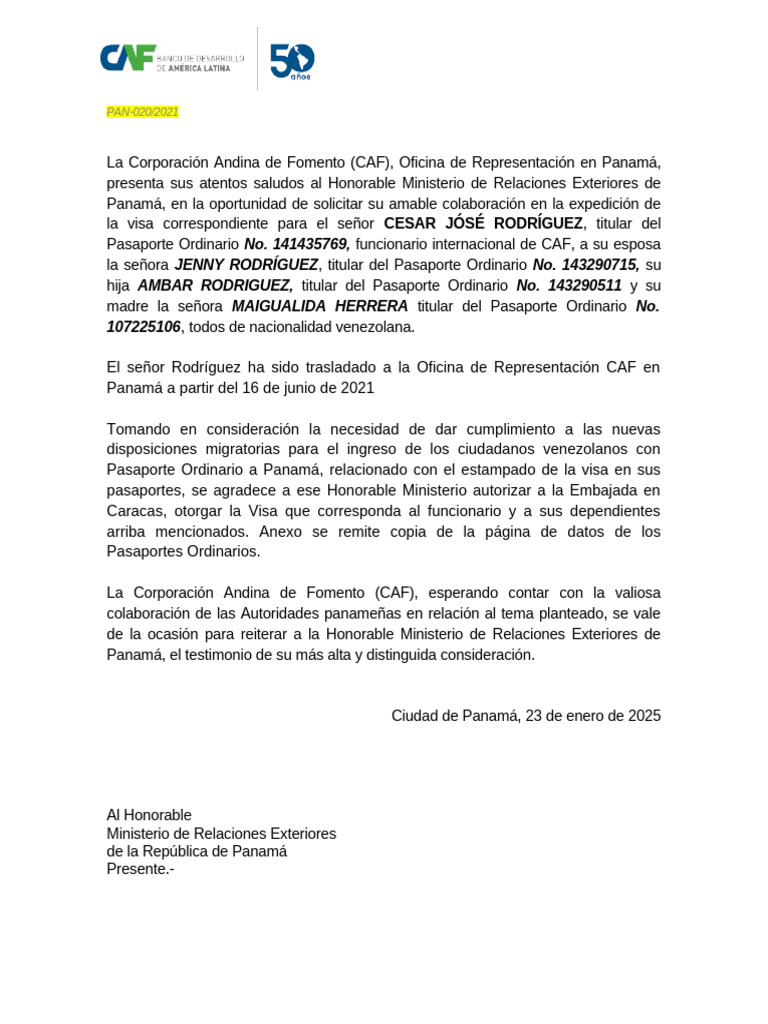 Nota Verbal Solicitud de Cita Para Visas Cesar Rodriguez | PDF