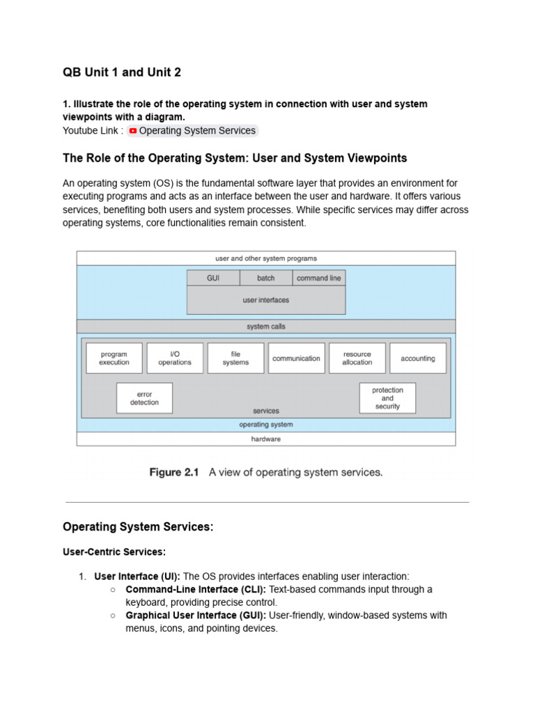 QB Unit 1 and Unit 2 - | PDF | Thread (Computing) | Operating System QB Unit 1 and Unit 2 - | PDF | Thread (Computing) | Operating System