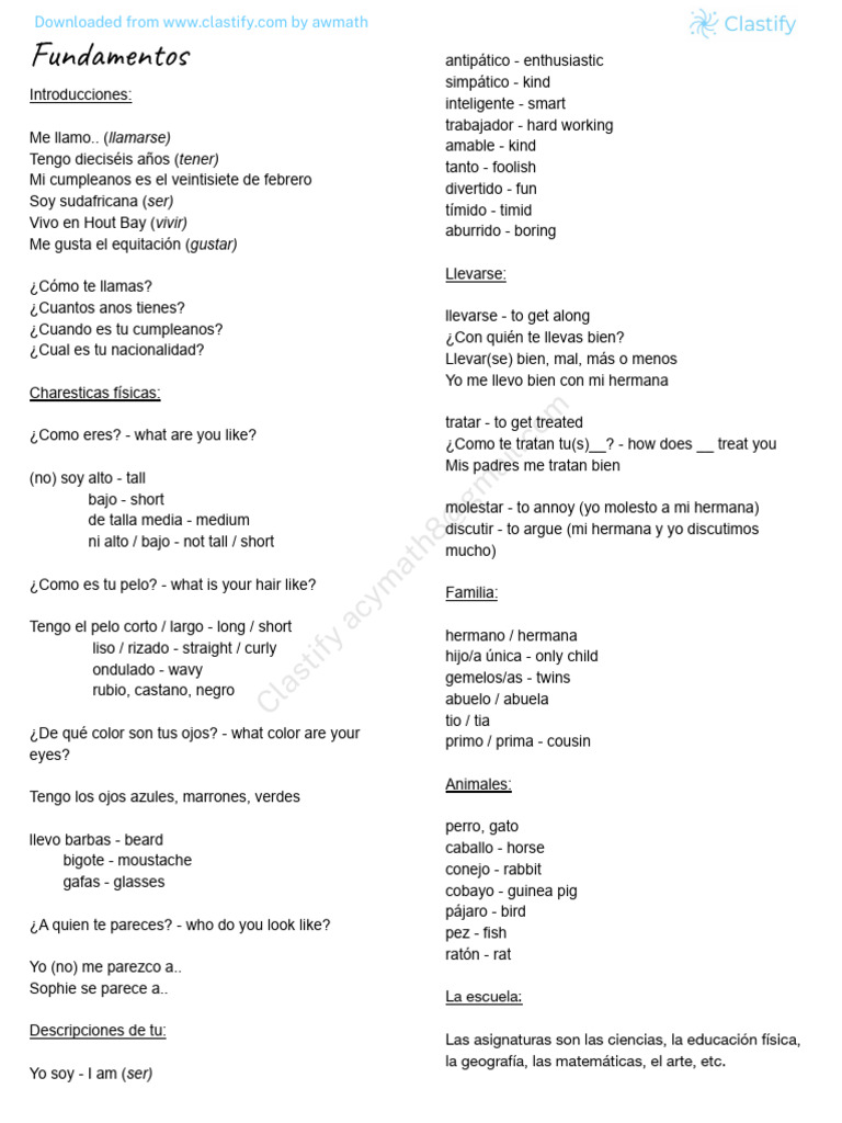 Helpful Spanish AB Initio Notes | PDF