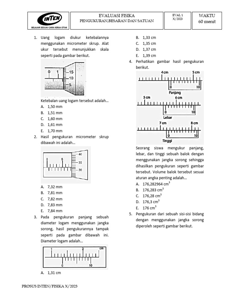 FISIKA Eval X - Bab Pengukuran, Besaran, Dan Satuan | PDF