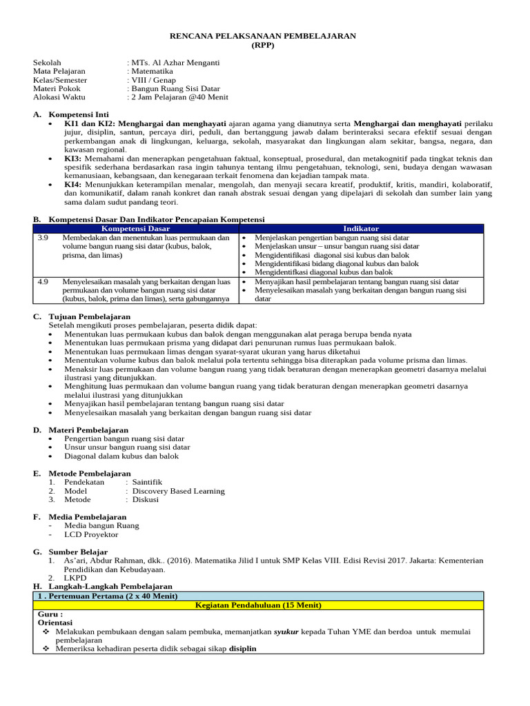 Lampiran 2. RPP ON bangunruang sisi datar | PDF