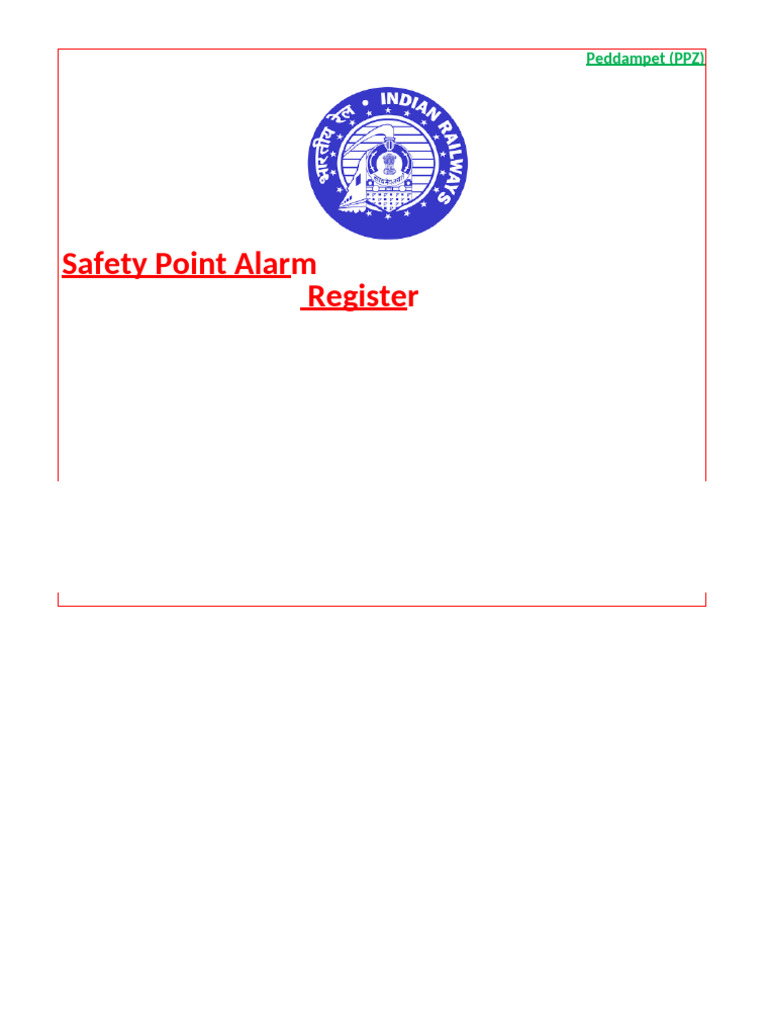 Safety Point Alarm Register: Peddampet (PPZ) | PDF