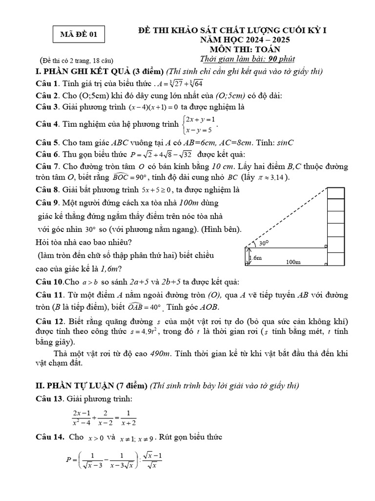 De Cuoi Ky 1 Toan 9 Nam 2024 2025 Phong Gddt Thach Ha Ha Tinh | PDF